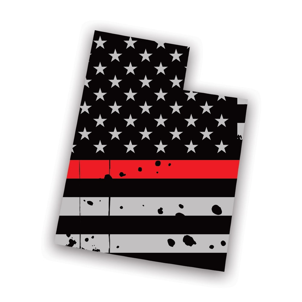 Distressed Utah State Shaped Subdued US Flag Thin Red Line Sticker ...