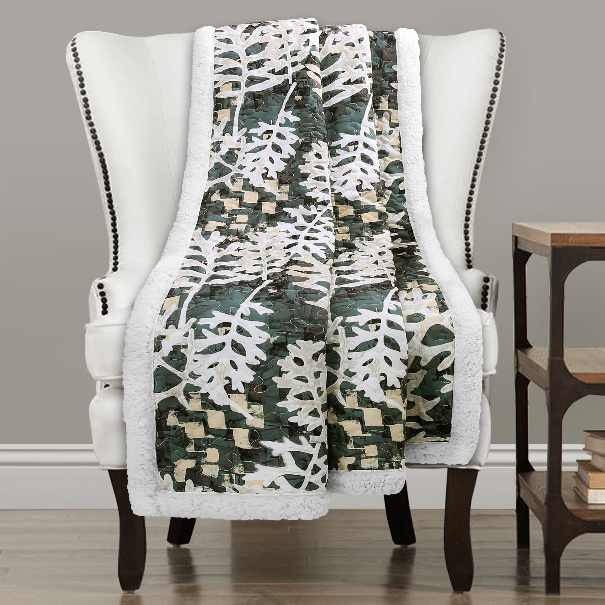 Lush Decor Camouflage Leaves Sherpa Reverse Throw, 60x50, Green, Single ...