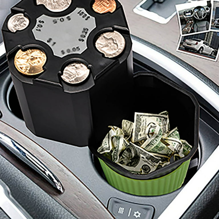 Car Coin Holder Portable 2 in 1 Design Storage Box Coin Holder for Car 360 Rotatable Detachable Change Holder for Car Truck SUV Home Office