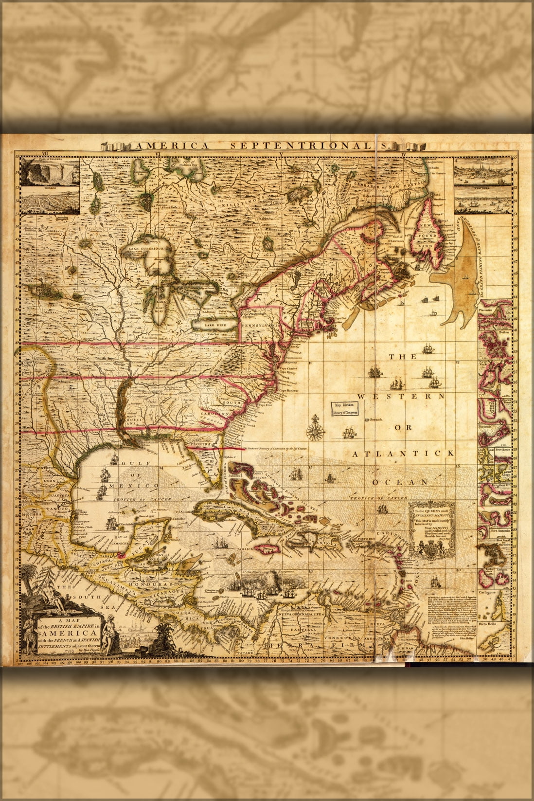 24"x36" Gallery Poster, map of British colonies pre united states 1733 ...