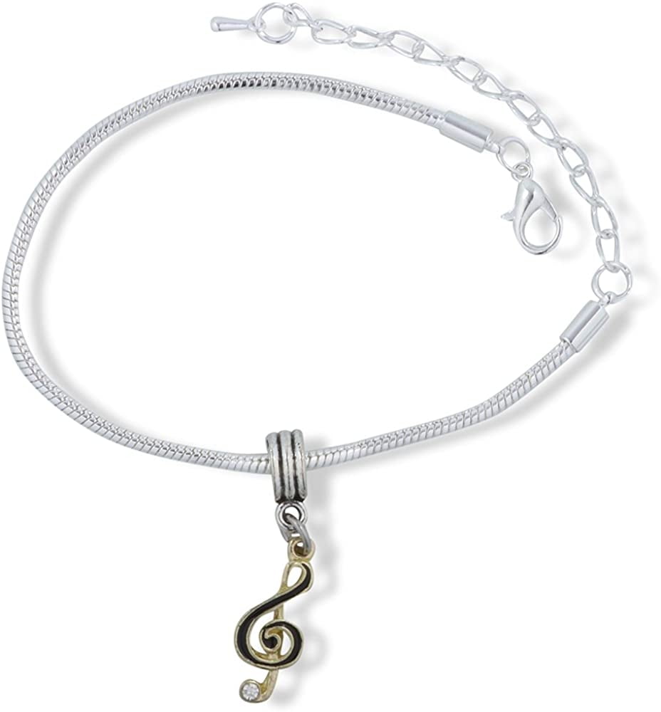 Treble Clef Music Symbol Black on Gold Colour Snake Chain Charm ...