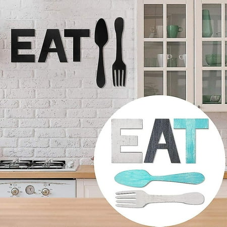 Set Of Eat Sign Kitchen Decorations Fork Spoon And Knife Wall Art ...