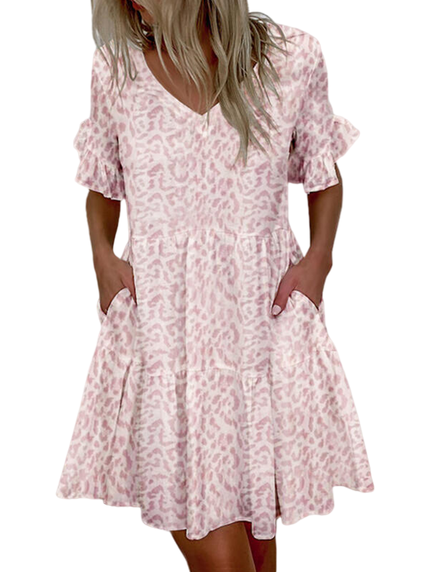 Grianlook Ladies Casual Letters Print Dress Tunic Side Pockets Dresses ...