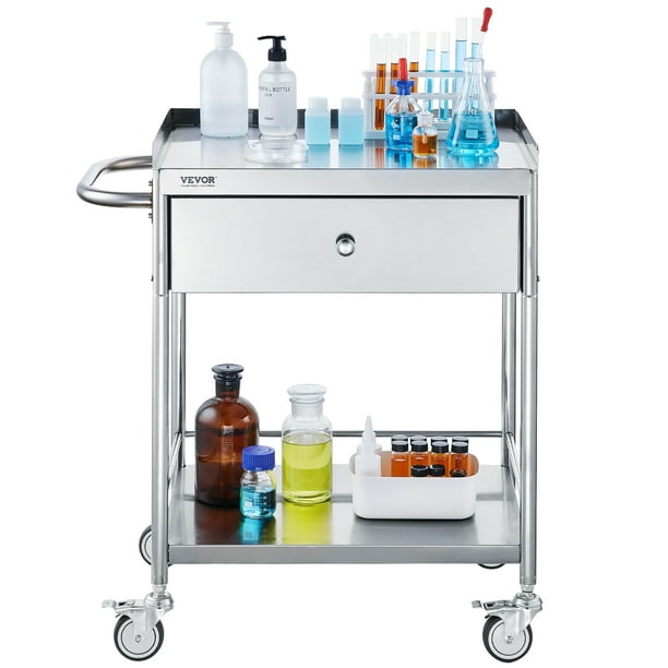 BENTISM 2-Tier Lab Cart Stainless Steel Cart Utility Rolling Cart ...