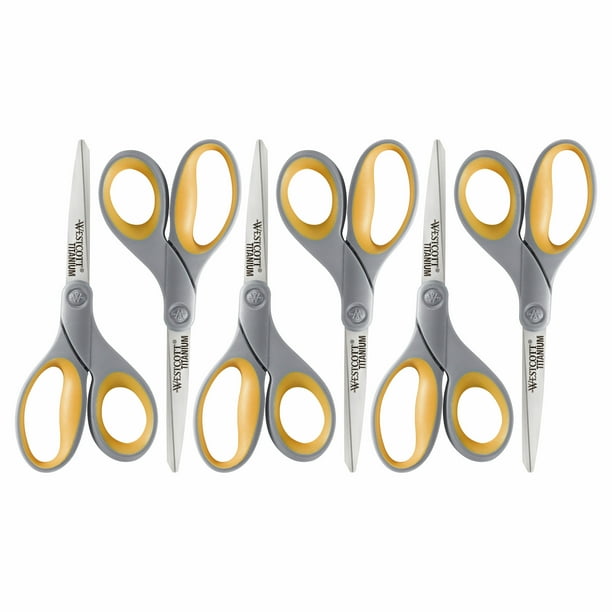 Westcott Titanium Scissors, 7", Straight, Gray/Yellow, for Office, 6 ...