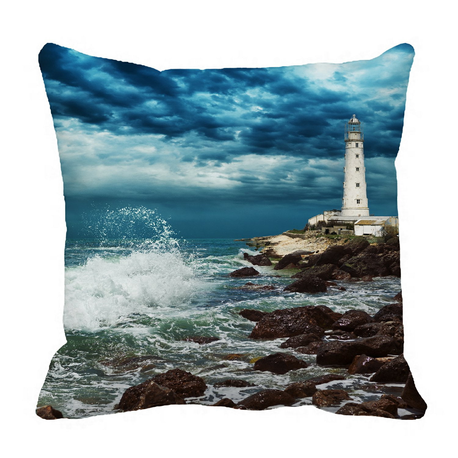 PHFZK Nautical Beach Pillow Case, Lighthouse Ocean Wave Rocky Beautiful ...