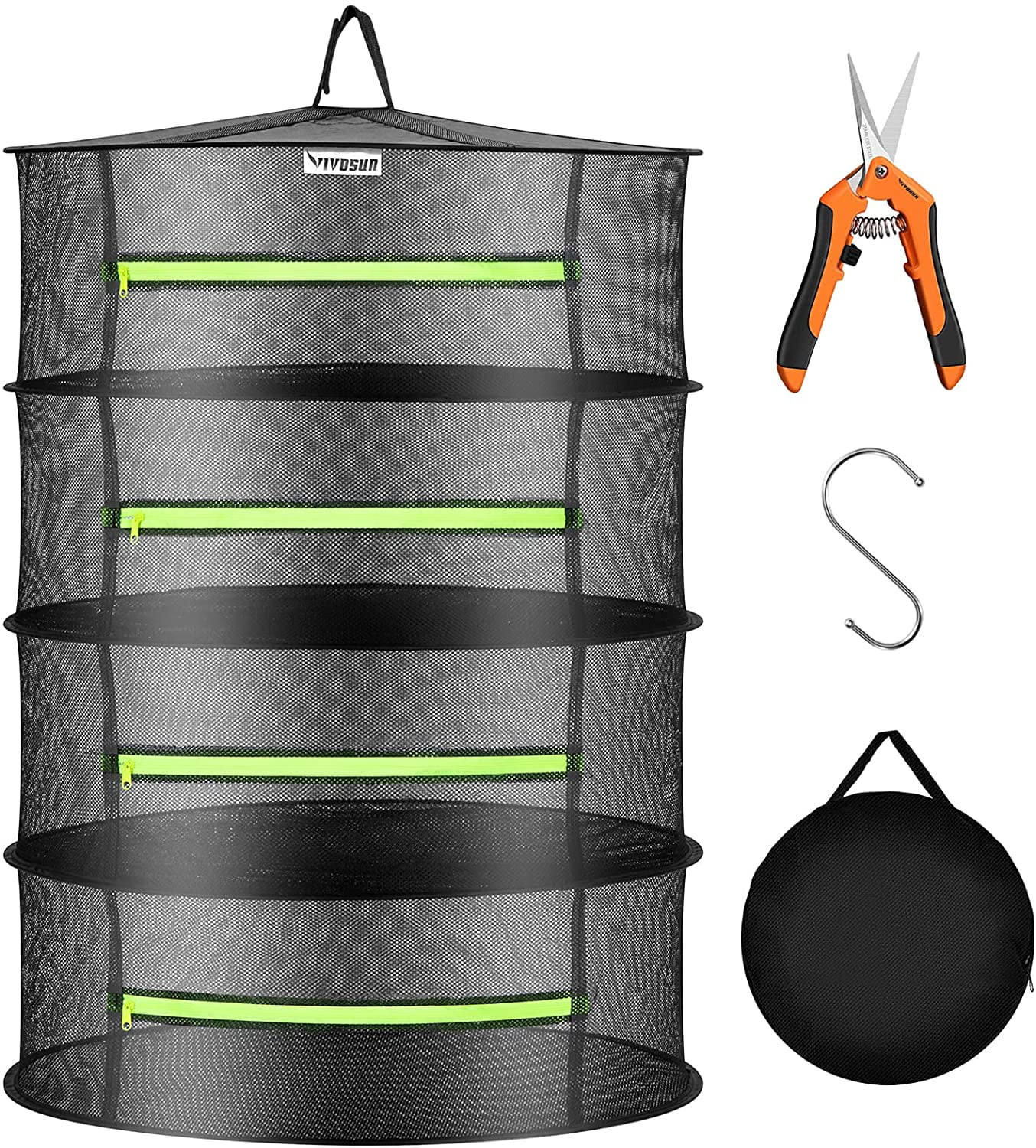 VIVOSUN 4-Layer Herb Drying Rack Hanging Design with Green Zippers for ...