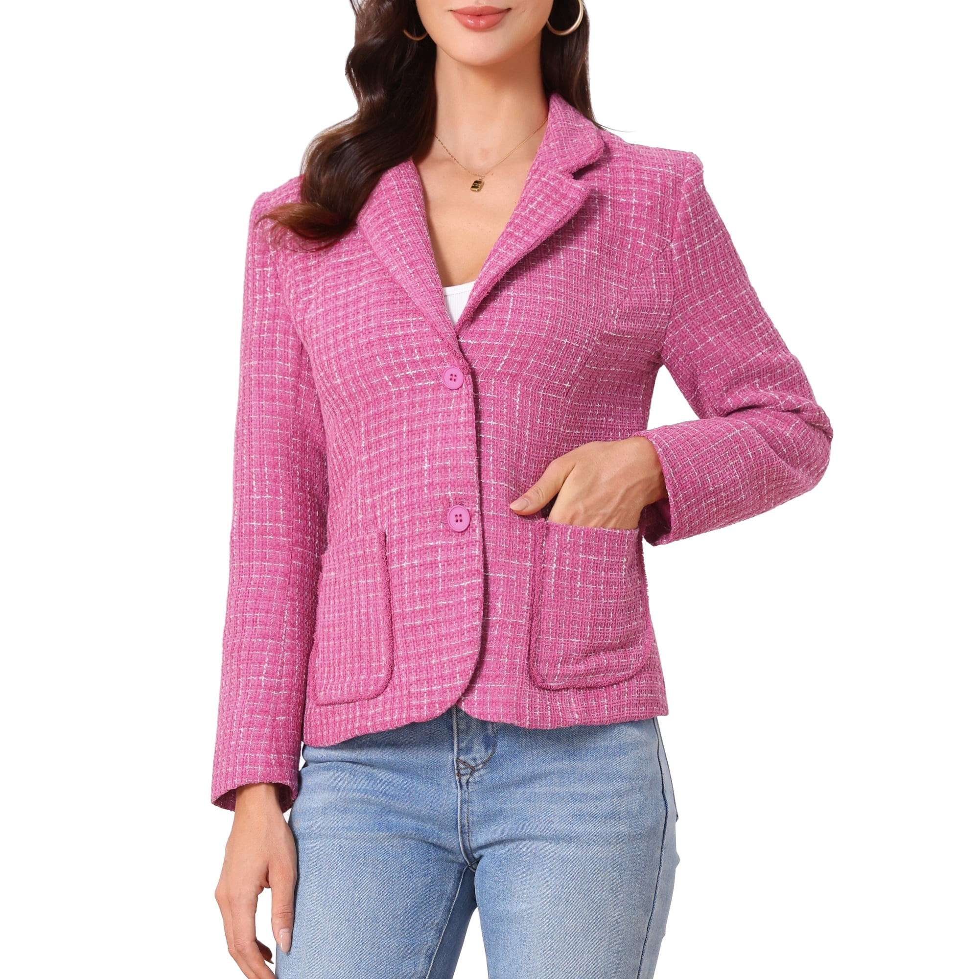 Click here for Inspire Chic Womens Tweed Blazer Notch Lapel Long... prices