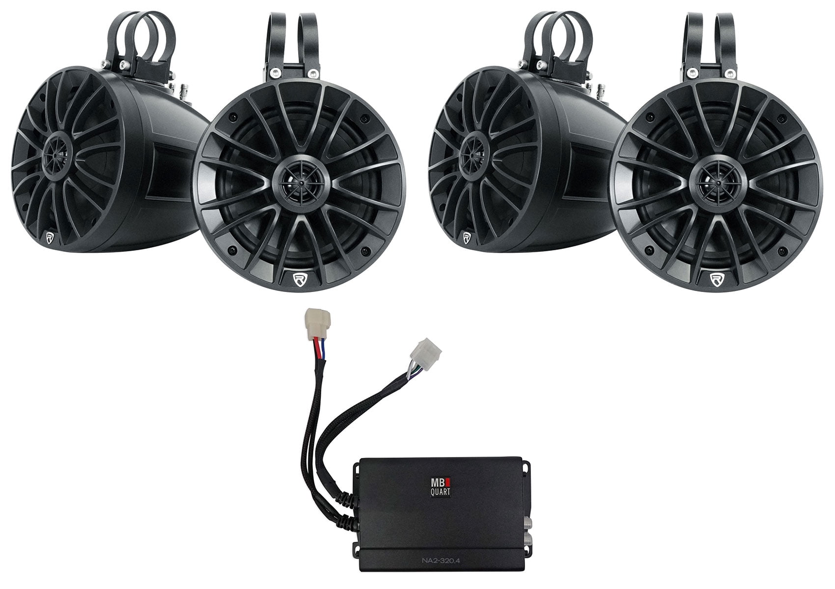 (4) Rockville UT65B UTV/ATV 6.5" Rollbar Wakeboard Speakers + MB Quart ...