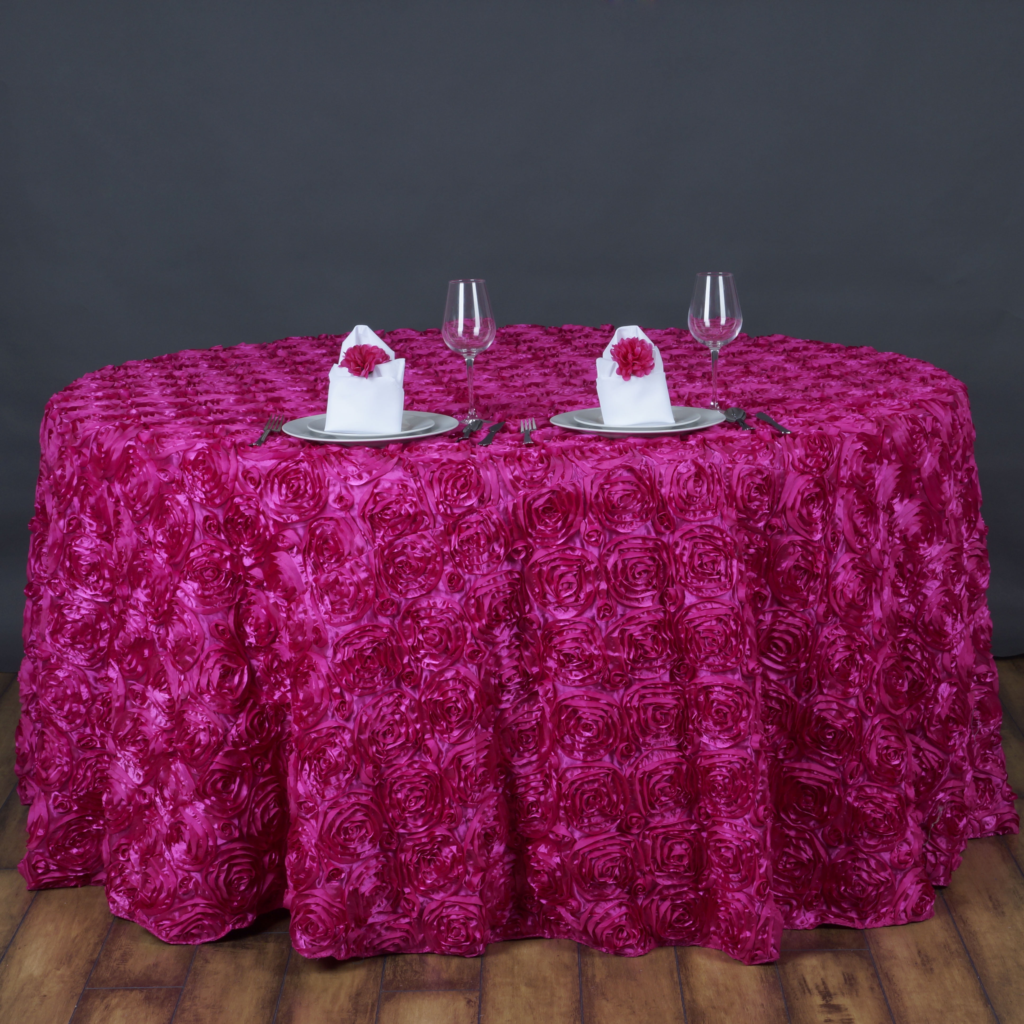 BalsaCircle Round 120" Satin Raised Tablecloth Rosette Floral Dinner ...