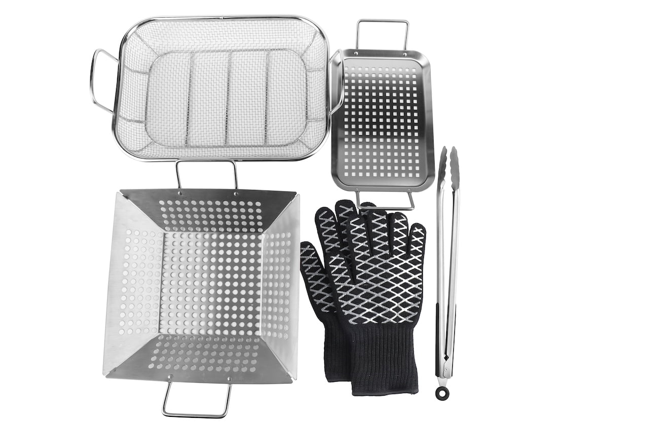 PitMaster King 6pc Grill Topper Stainless Steel Pan and Tray Set for ...
