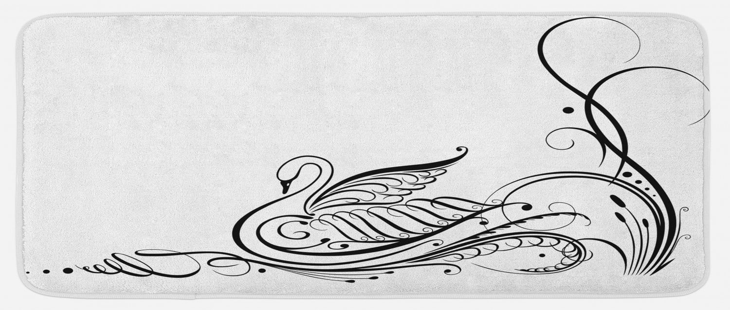 Swan Kitchen Mat, Exquisite Black Swan River Calligraphy Style ...