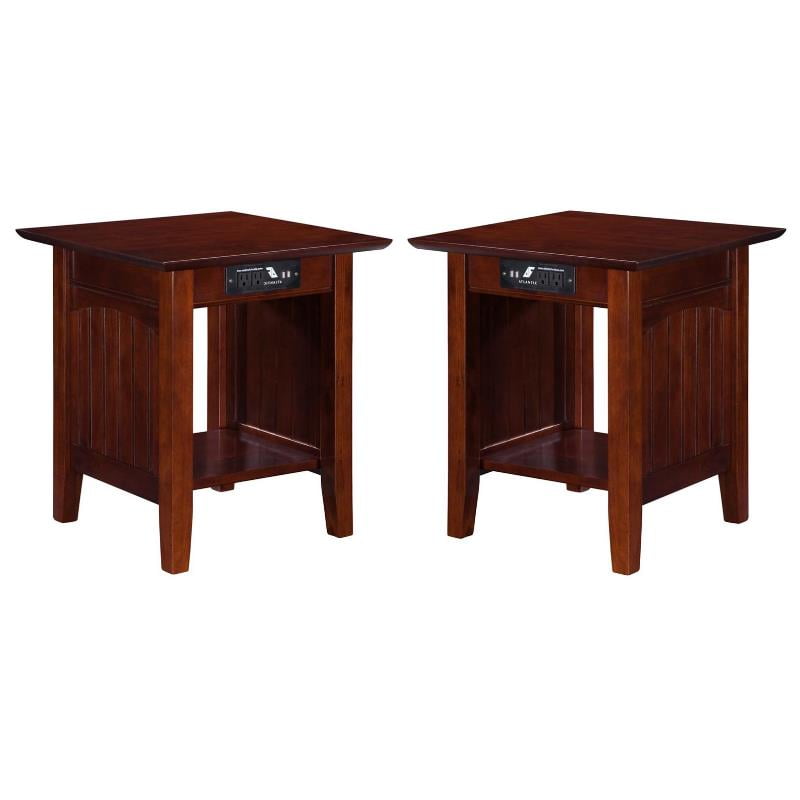 Home Square Solid Hardwood End Table in Walnut Finish - Set of 2 ...