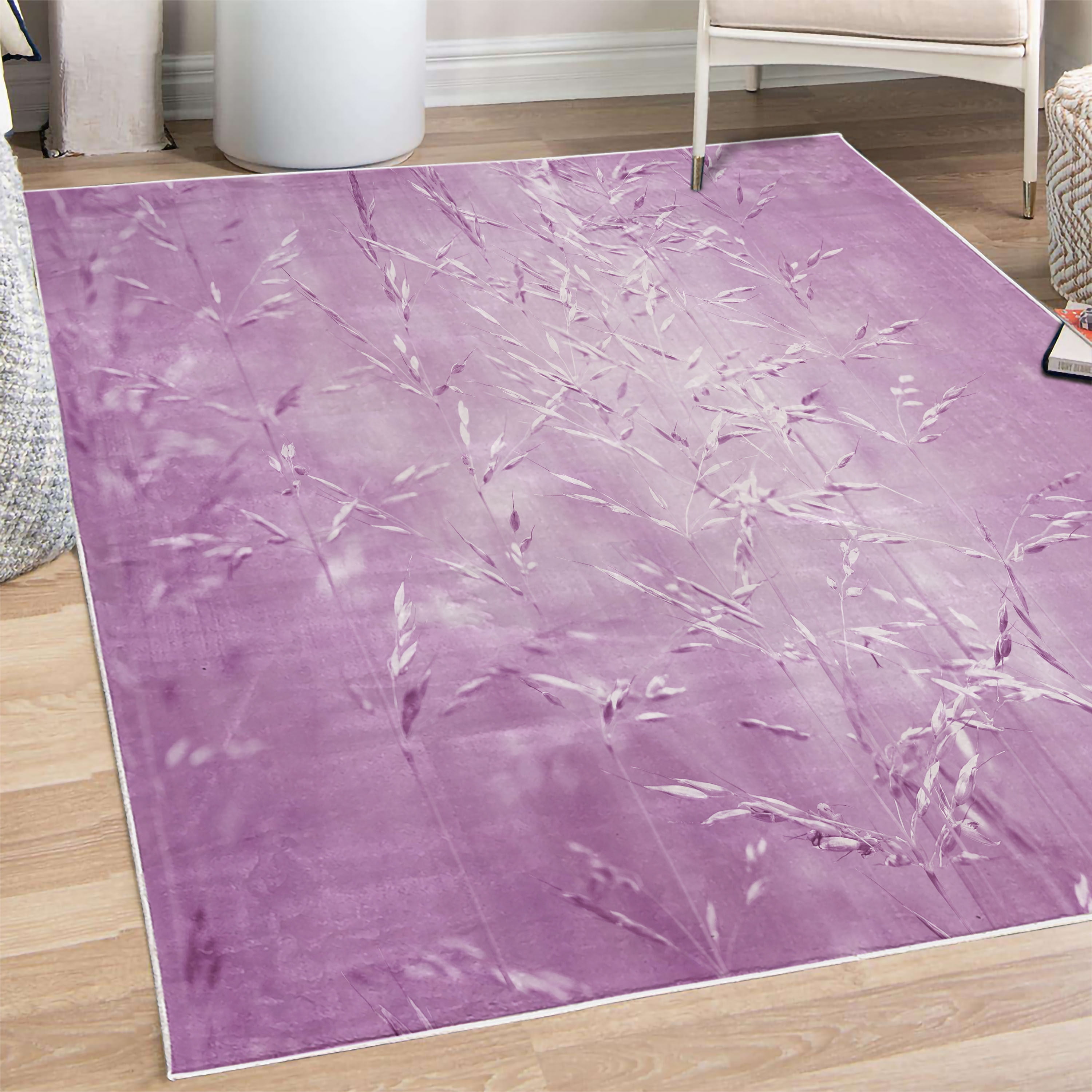 Botanic Decorative Rug, Blur Meadow Grass Plant Herb in Countryside ...