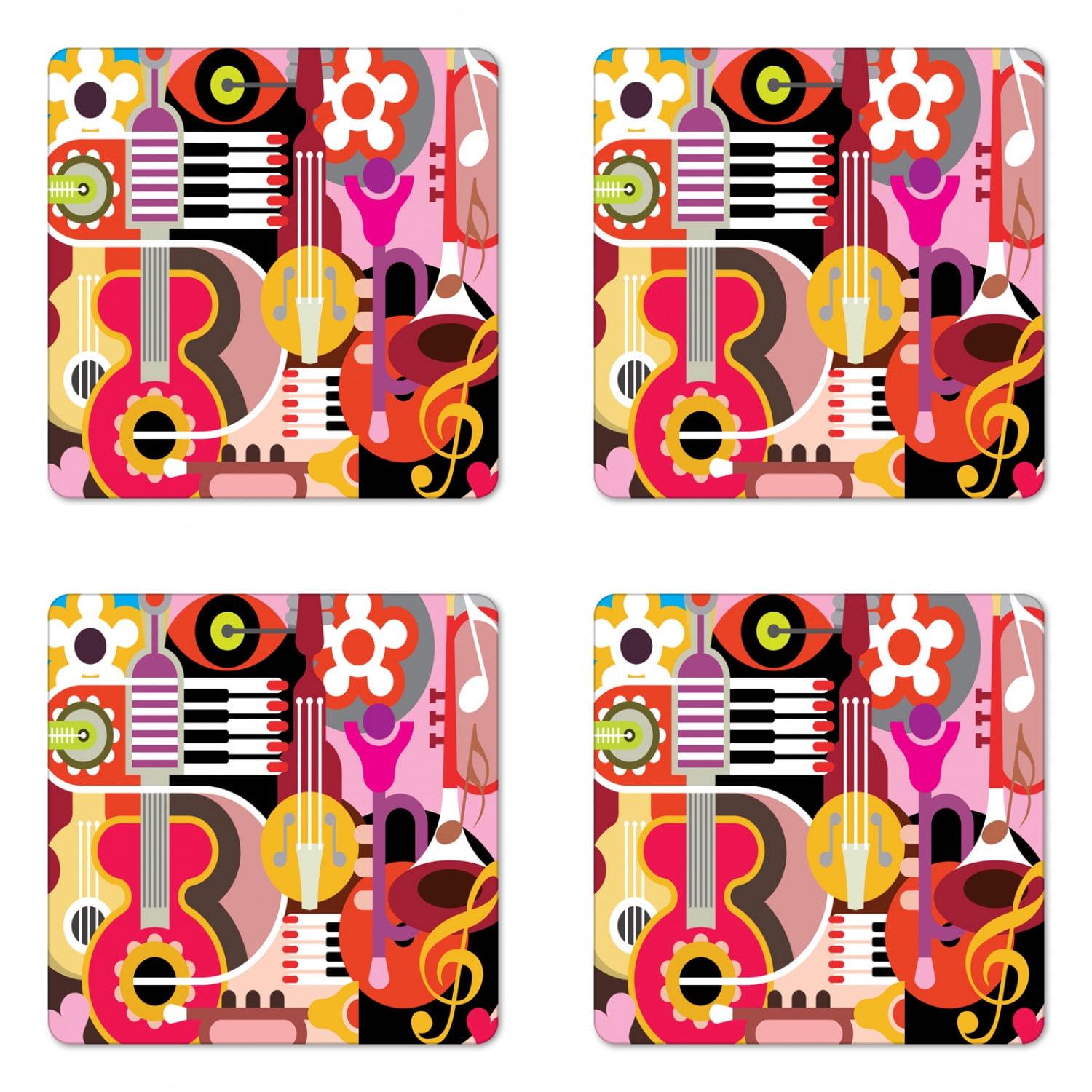 Music Coaster Set of 4, Complex Graphic with Various Musical Properties ...