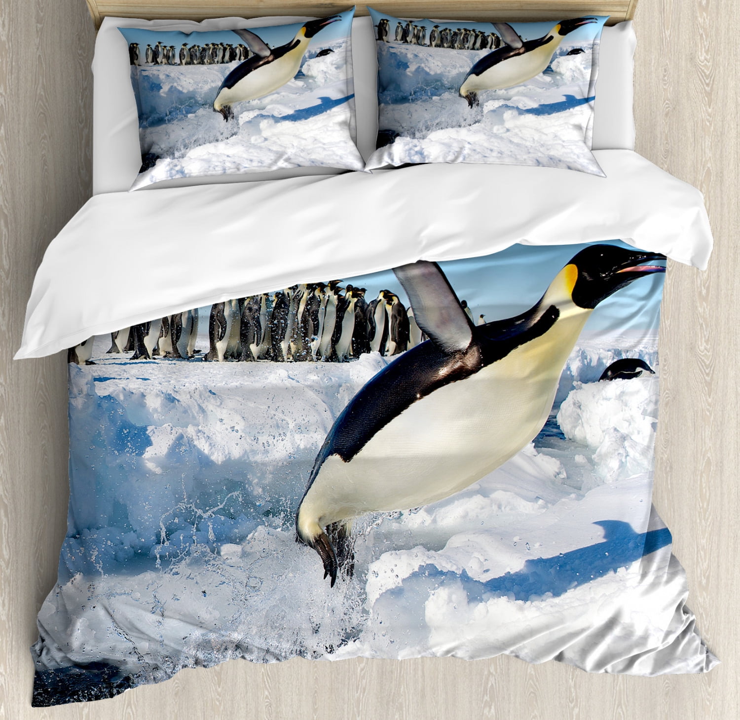 Penguin Duvet Cover Set King Size, Penguins Pole Wildlife Swimming ...