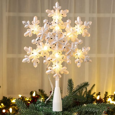 Christmas Tree Topper, 9" Silver Snowflake Christmas Tree Topper, Warm ...