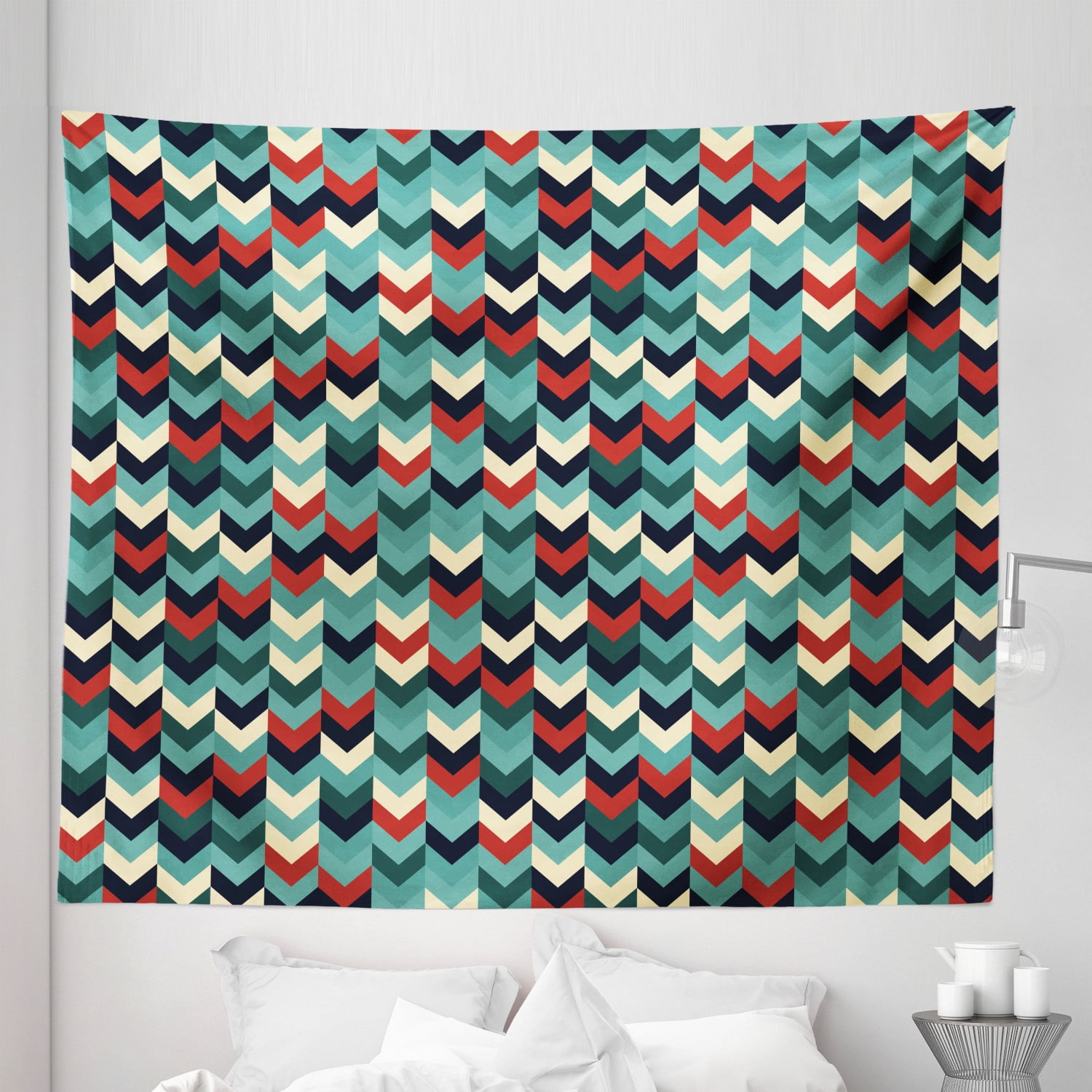 Teal Tapestry, Vertical Chevron Triangles Abstract Arrow Motifs Zigzag ...