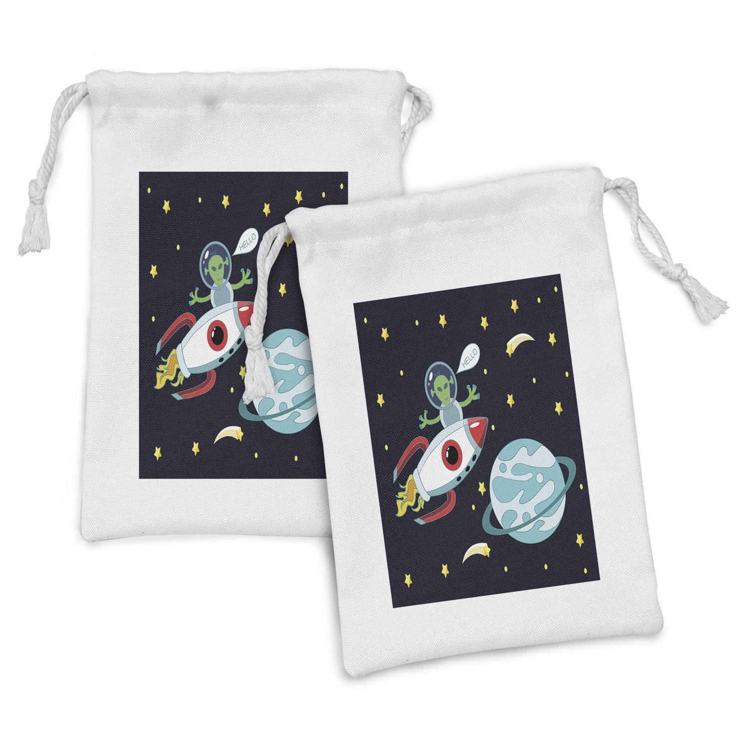 Alien Fabric Pouch Set of 2, Extraterrestrial Being with Hello Speech ...