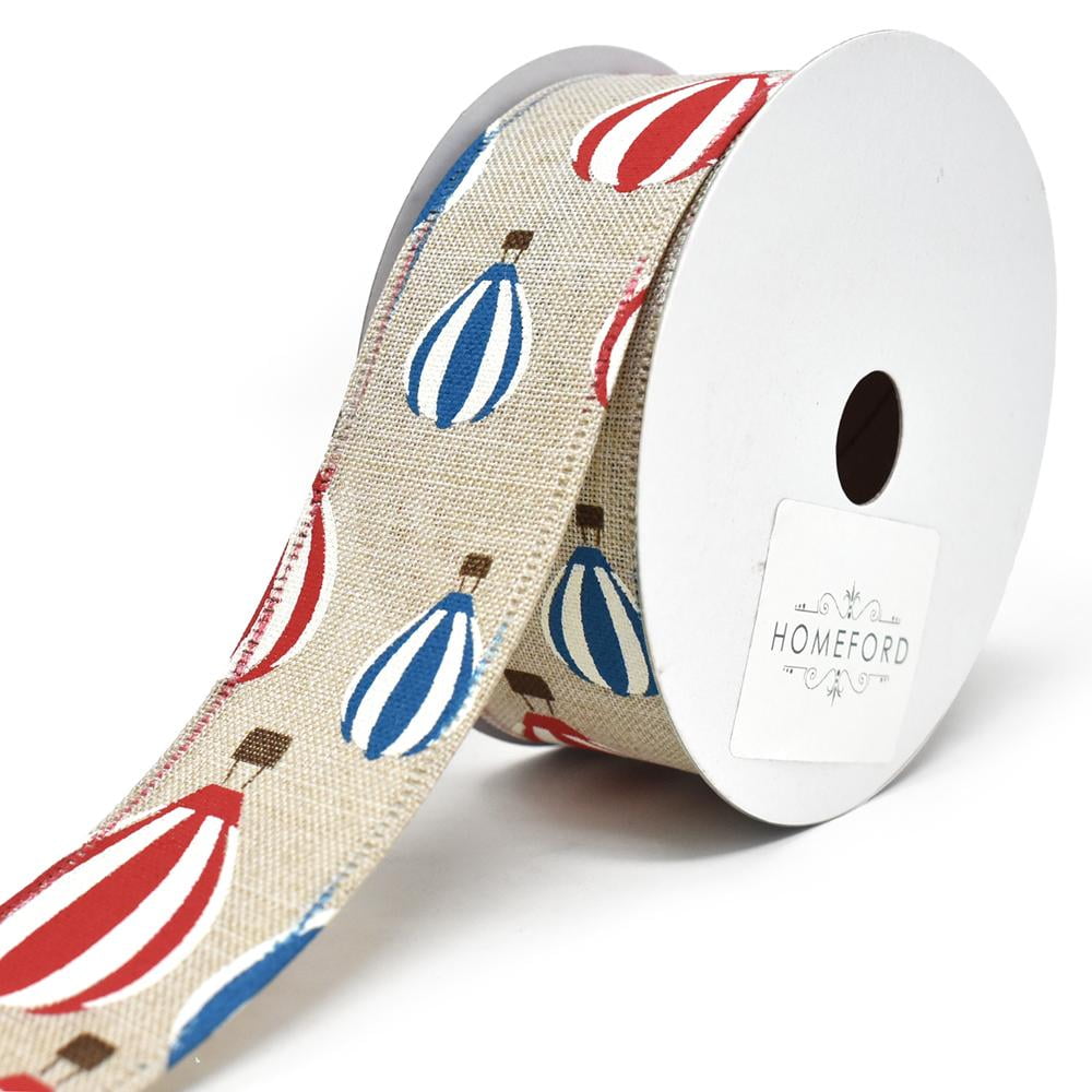 Hot Air Balloons Wired Burlap Ribbon, Natural, 1-1/2-Inch, 10-Yard ...