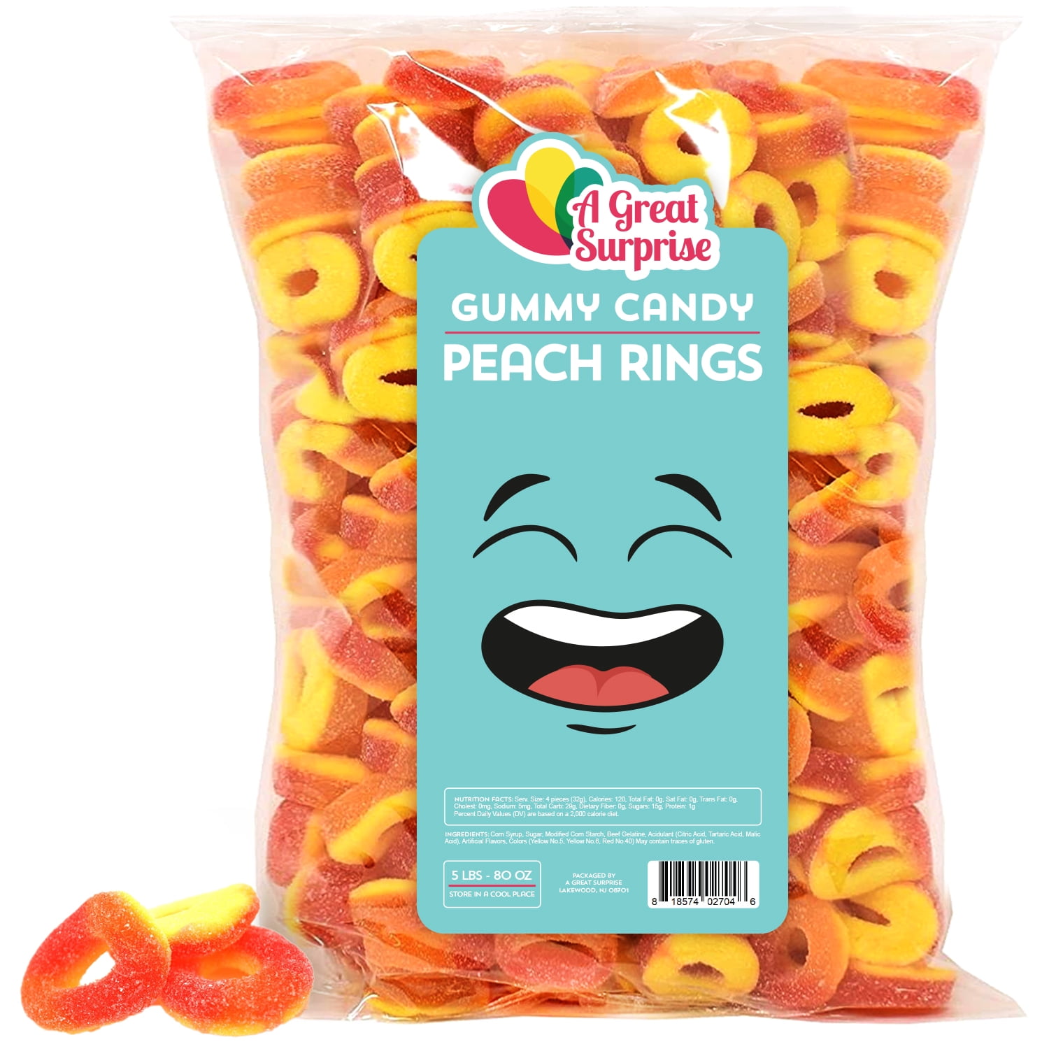 Buy Peach Rings Candy - Fruit Gummy - Bulk Gummies - 5 POUND Bag Online ...