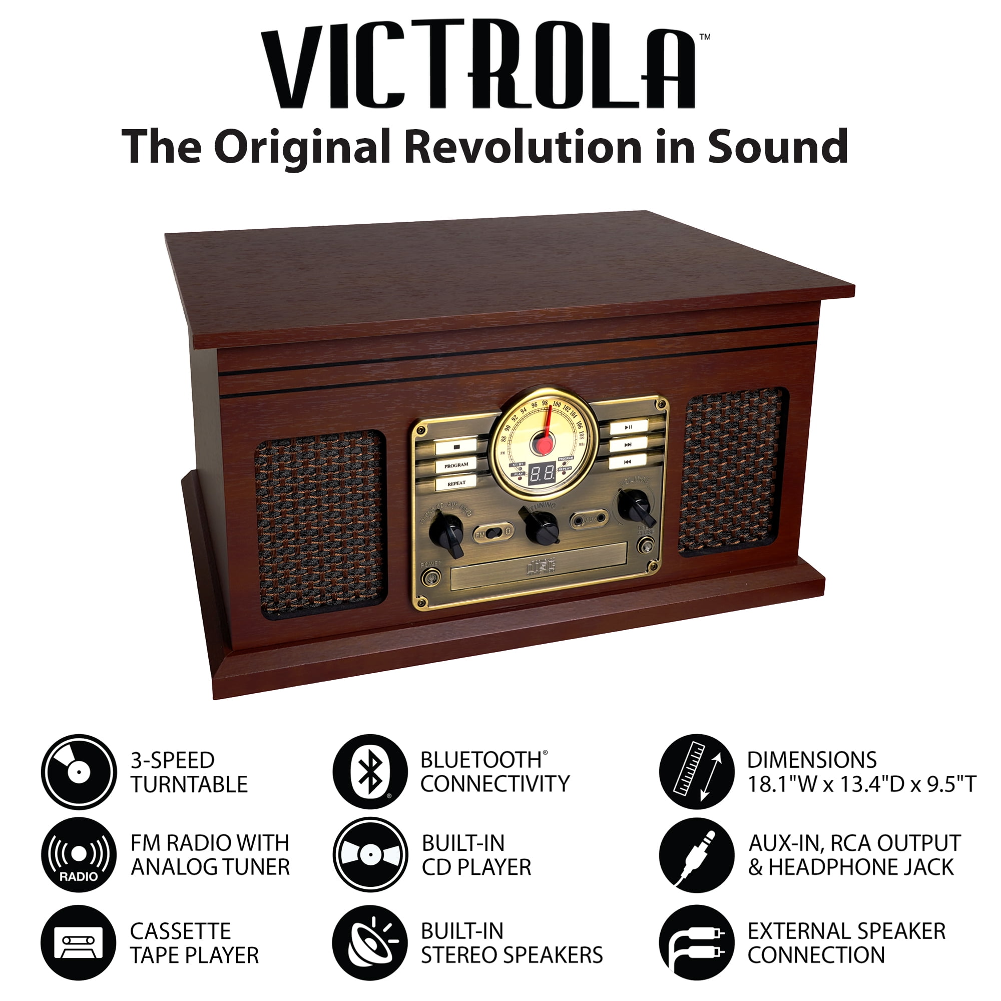 Buy Victrola 6-in-1 Nostalgic Bluetooth Record Player with 3-speed ...