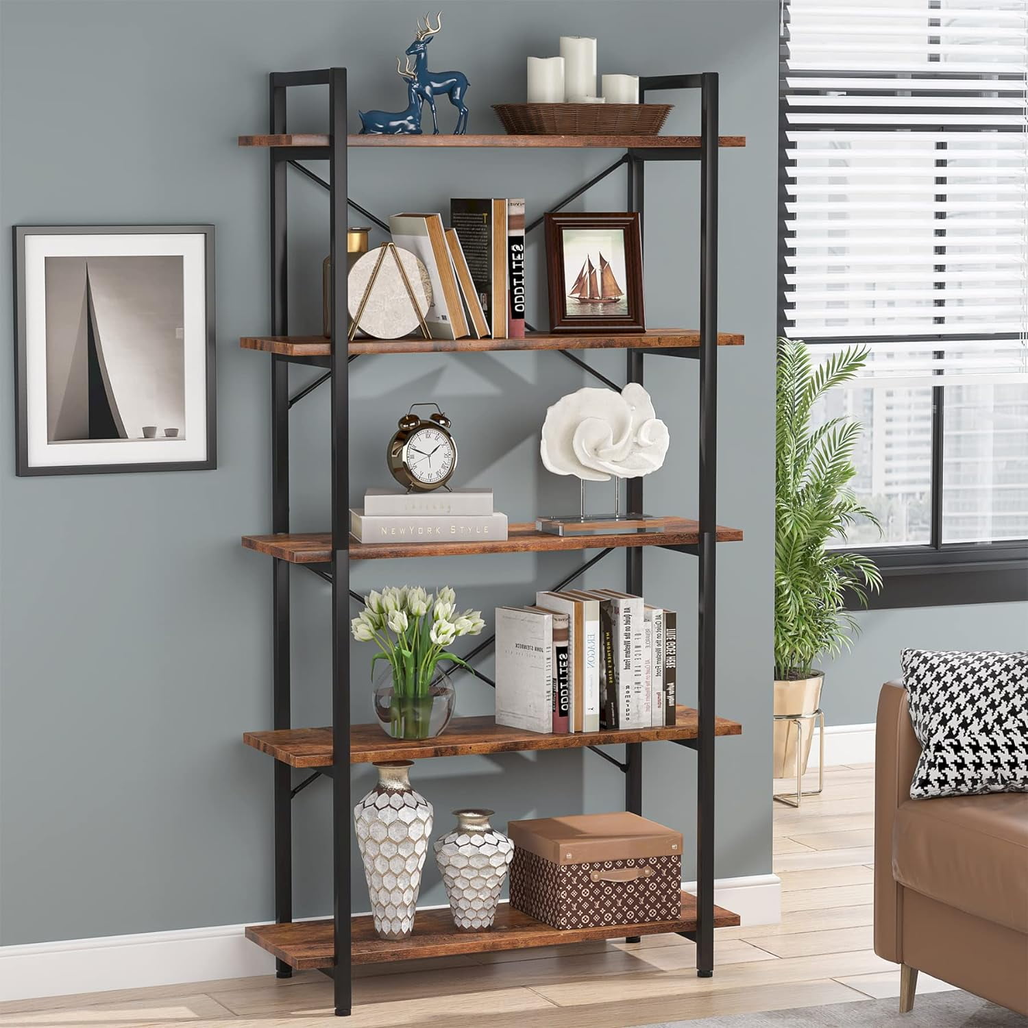 Click here for Tribesigns 5-Tier Industrial Bookshelf - Rustic Me... prices