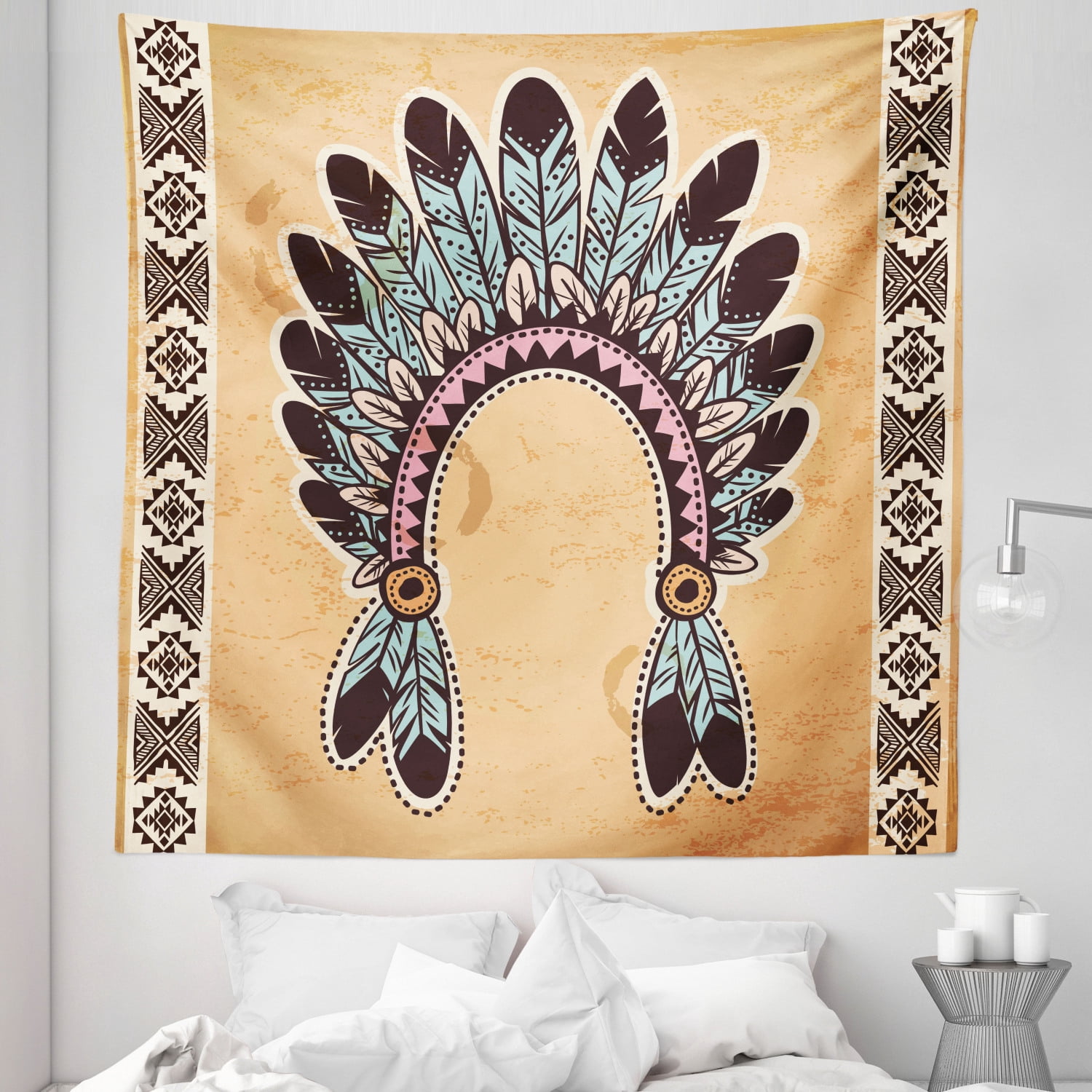 Tribal Tapestry, Feather Headband on Vintage Background Folk Aztec ...