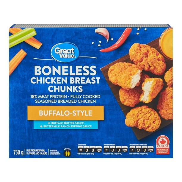 Great Value Boneless Chicken Breast Chunks, Buffalo-Style, 750 g ...