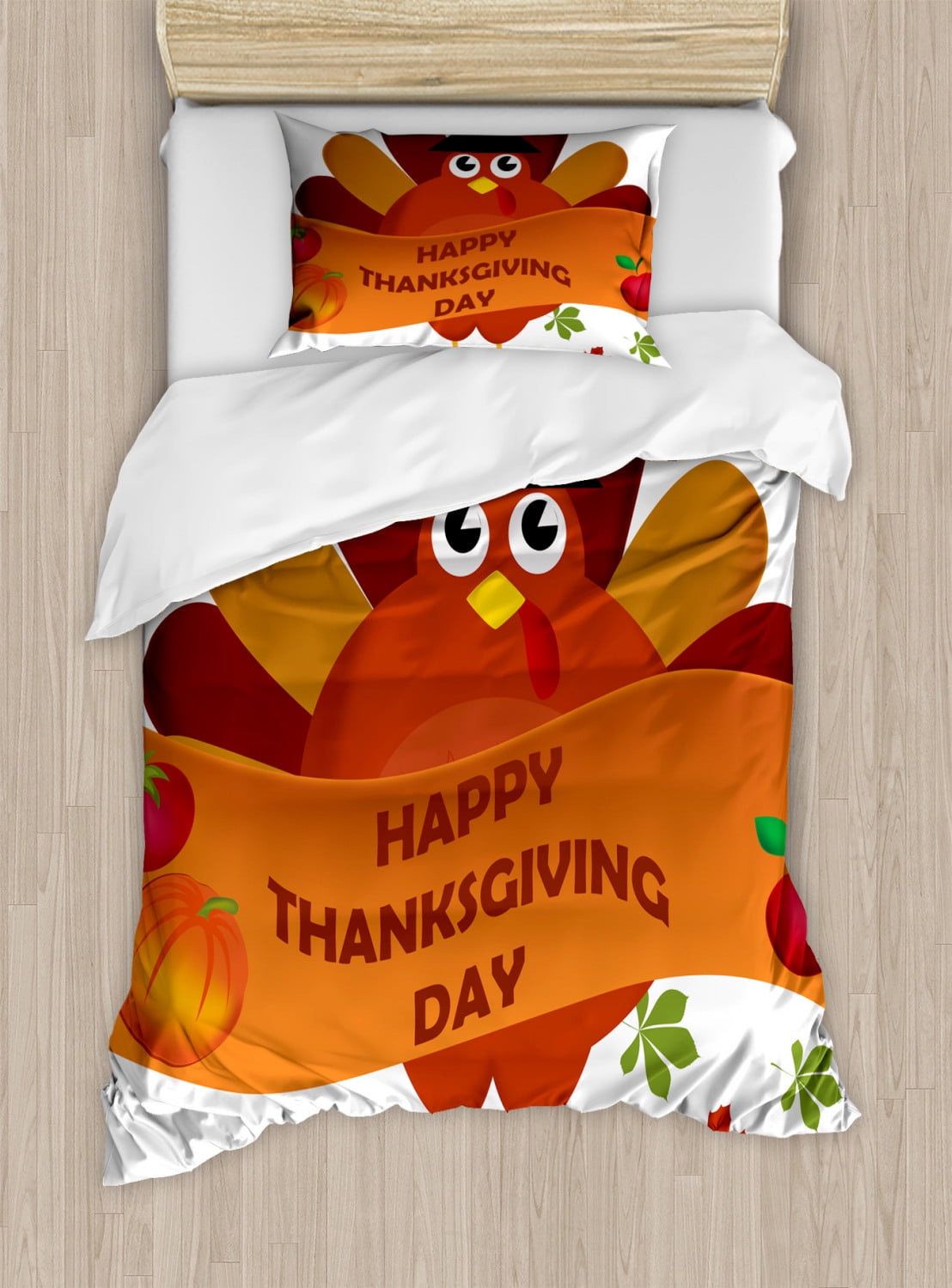 Turkey Duvet Cover Set Twin Size, Celebration Day Illustration Farm ...
