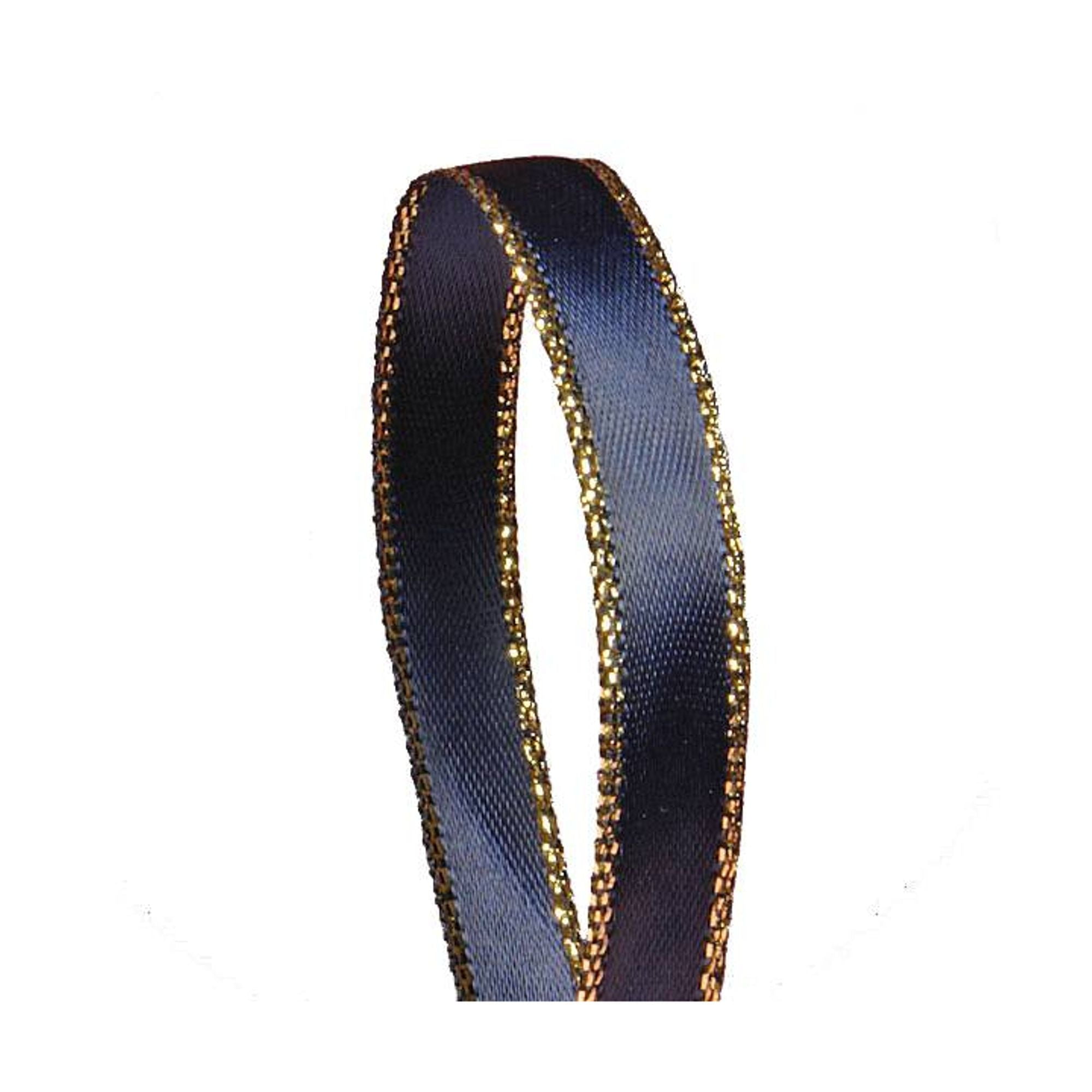 Blue Gold Ribbon | Navy and Gold Ribbon | Navy Blue Gold Edge Satin ...