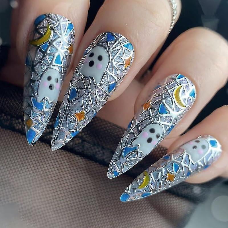 Click here for Yeegool Long Halloween Press On Nails - Ghost Desi... prices