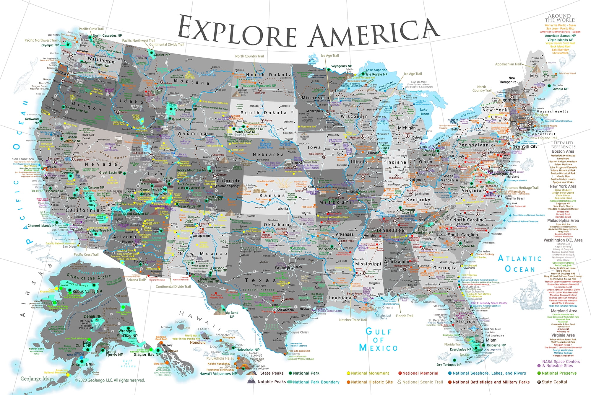 GeoJango USA Wall Map Poster - Black & White (30x20 Inches) - Walmart.com