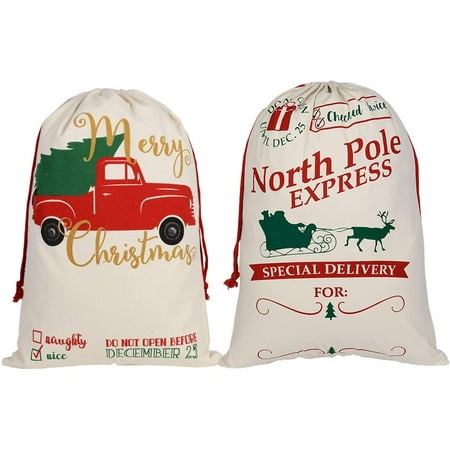 2 Pack Santa Sack,Large Christmas Presents Sacks Bags with Drawstring ...