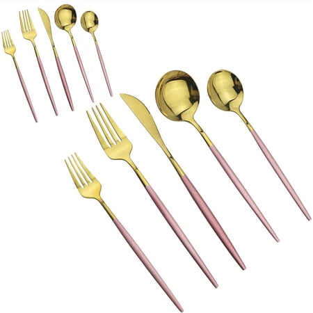 HTAIGUO 36-Piece Silverware Set – 304 Stainless Steel White Handle Gold ...