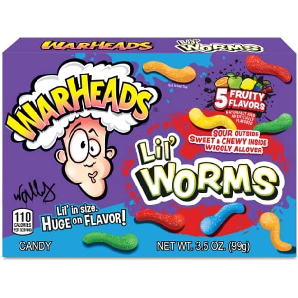 Warheads Lil Worm Gummi Candy Chews, 3.5 Ounce Theater Box - 12 Count ...