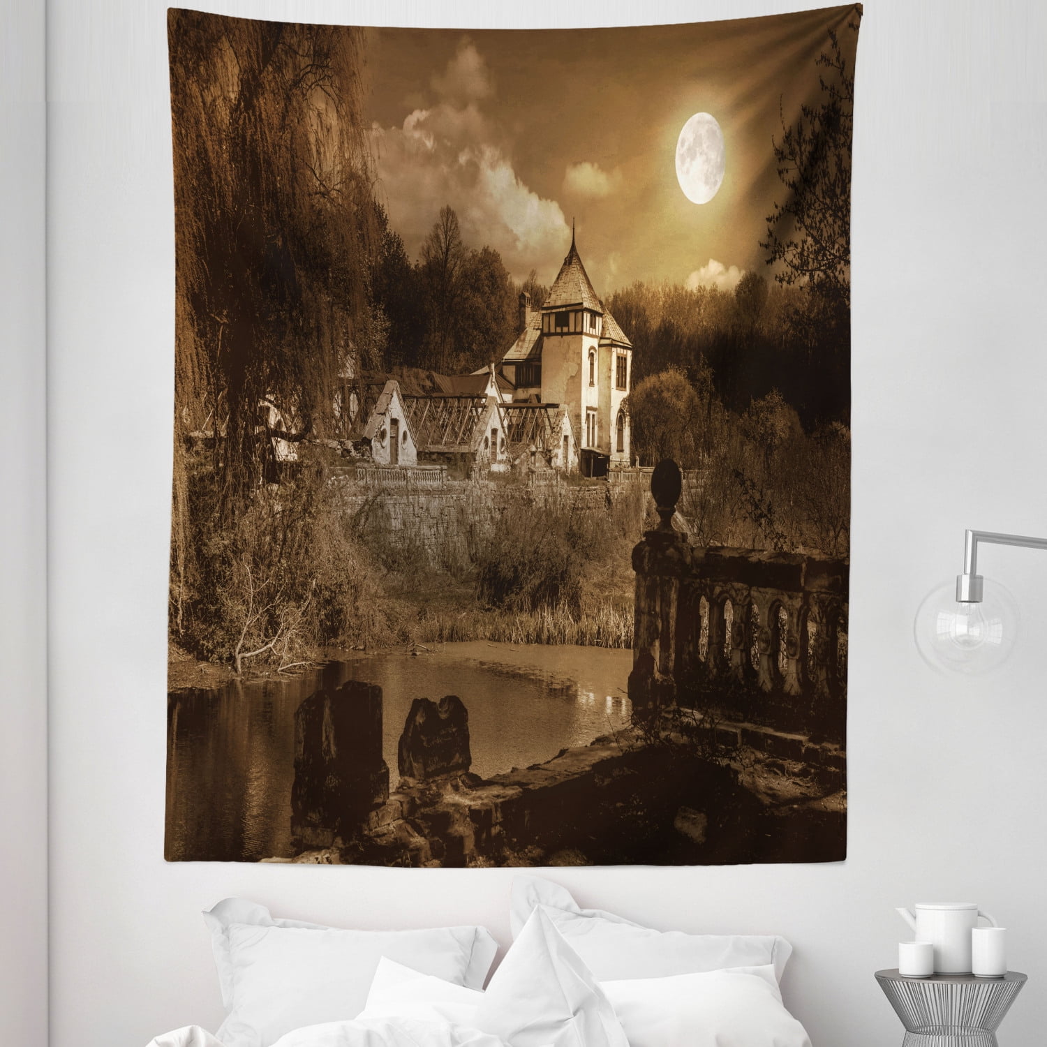 Brown Tapestry, Photo of Old Medieval Myst House in Retro Vintage Color ...