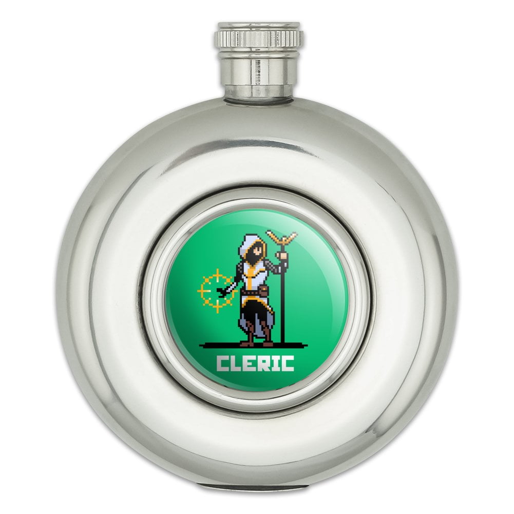 8-Bit Retro Pixel Cleric Priest Healer Games RPG Round Stainless Steel ...