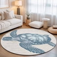 Blue Sea Turtle on Vintage Letter Round Rug 3ft Summer Marine Life ...