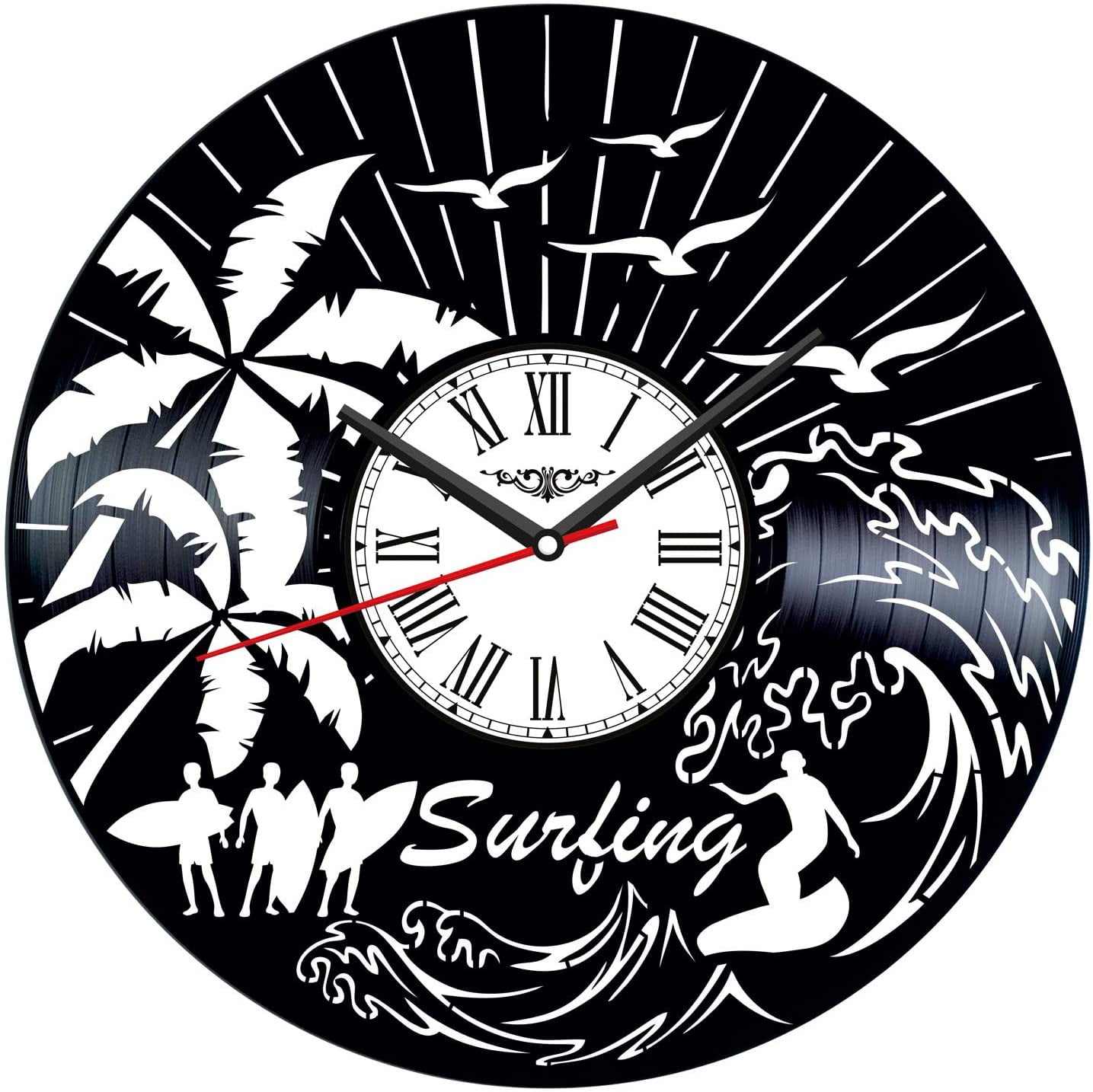 Surfing Vinyl Record Wall Clock Retro style Wall clock Silent Home ...