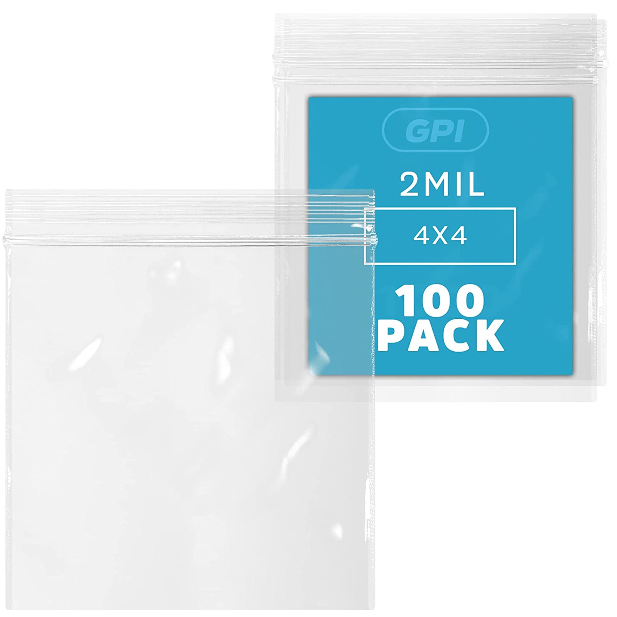 GPI 4” x 4” Reclosable Ziplock Bag 2 Mil Clear Zipper Bags, 100-Pack ...