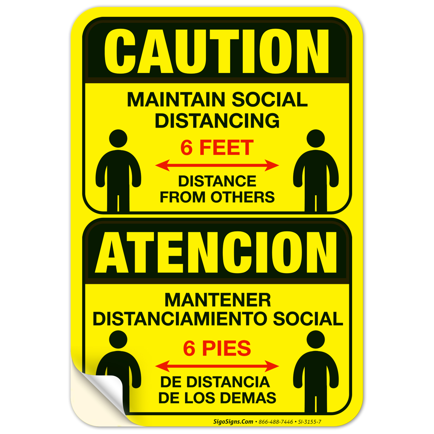 Social Distancing Sign, Social Distancing Sign, Bilingual English ...