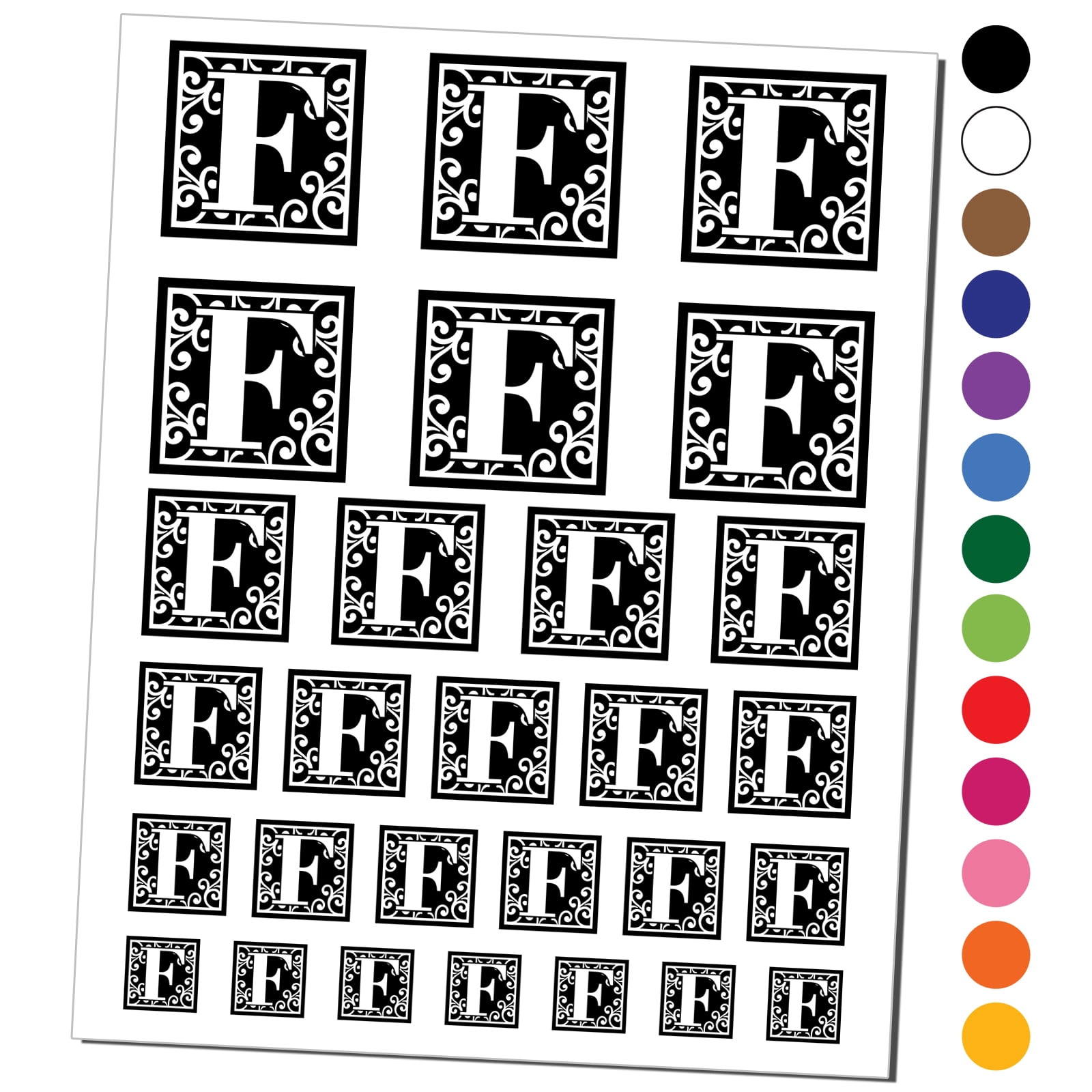 Monogram Swirls Capital Letter F Water Resistant Temporary Tattoo Set ...