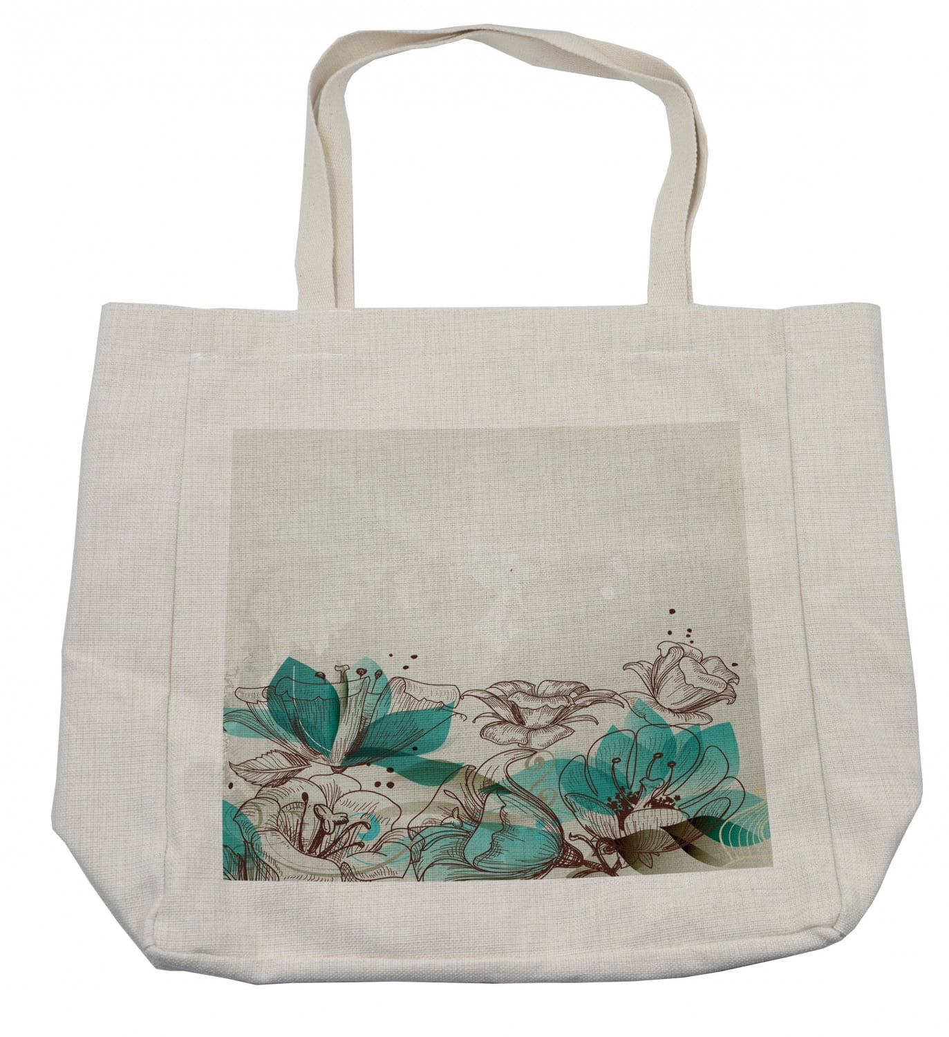 Turquoise Shopping Bag, Retro Floral Background Hibiscus Silhouettes ...