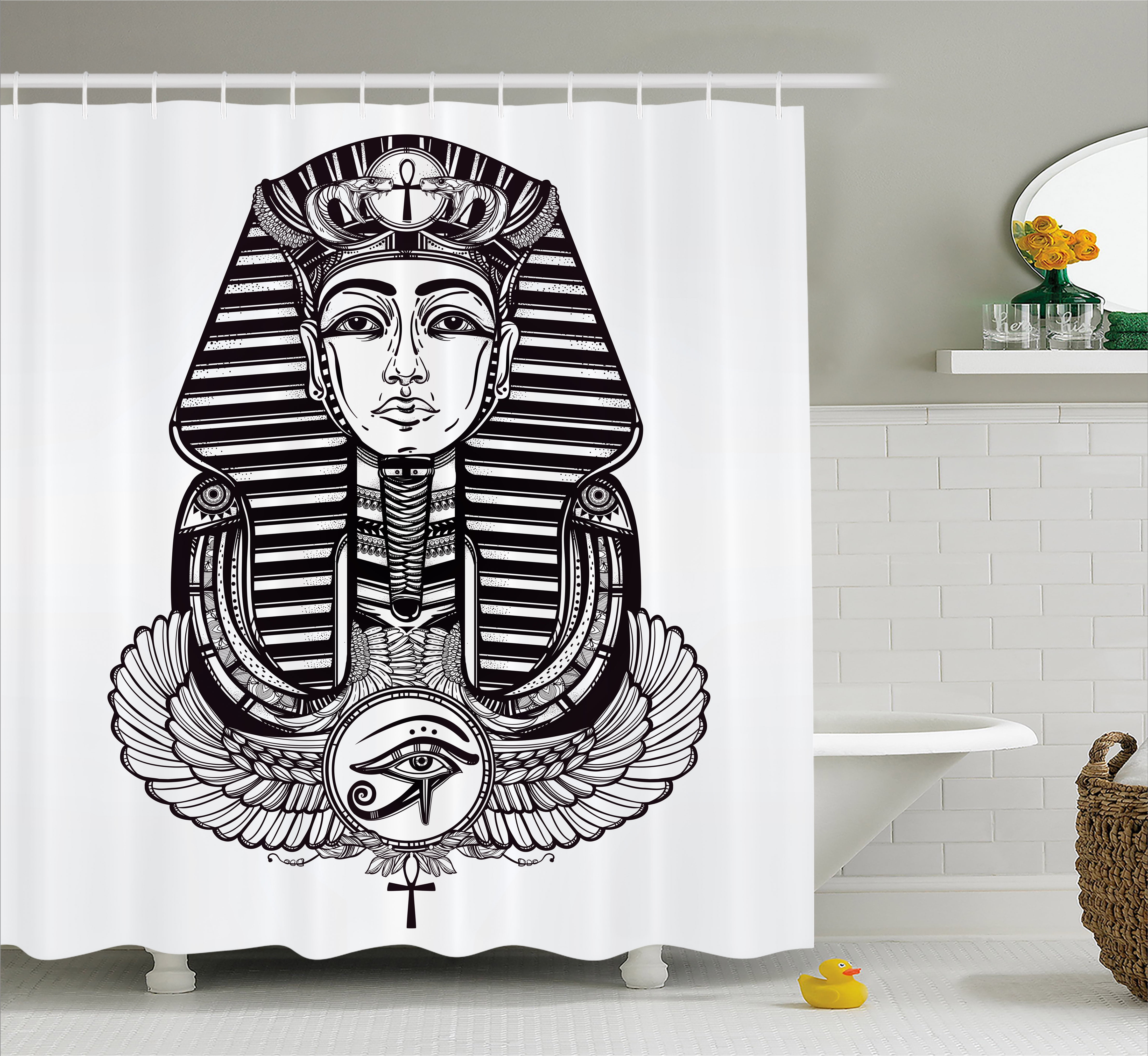 Egyptian Shower Curtain, Hand-drawn Vintage Tattoo Art of an Ancient ...