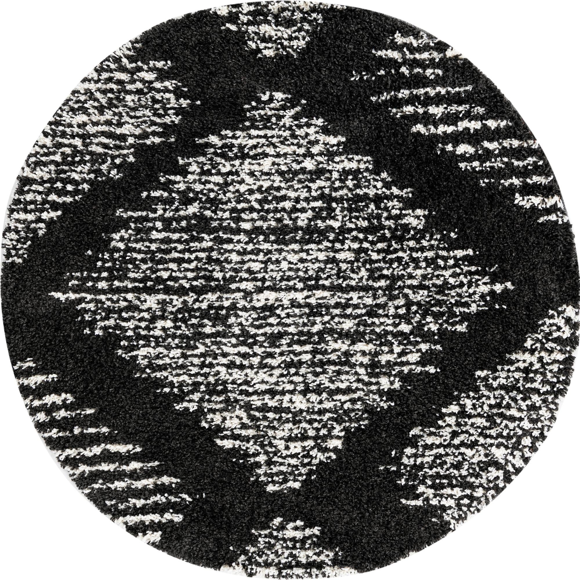 Rugs.com Serenity Shag Collection Rug – 5 Ft Round Black And White Shag ...
