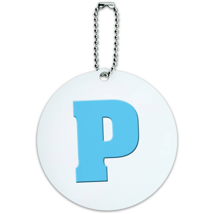 Letter P Initial Baby Boy Block Font Blue Shower Round Luggage ID Tag ...