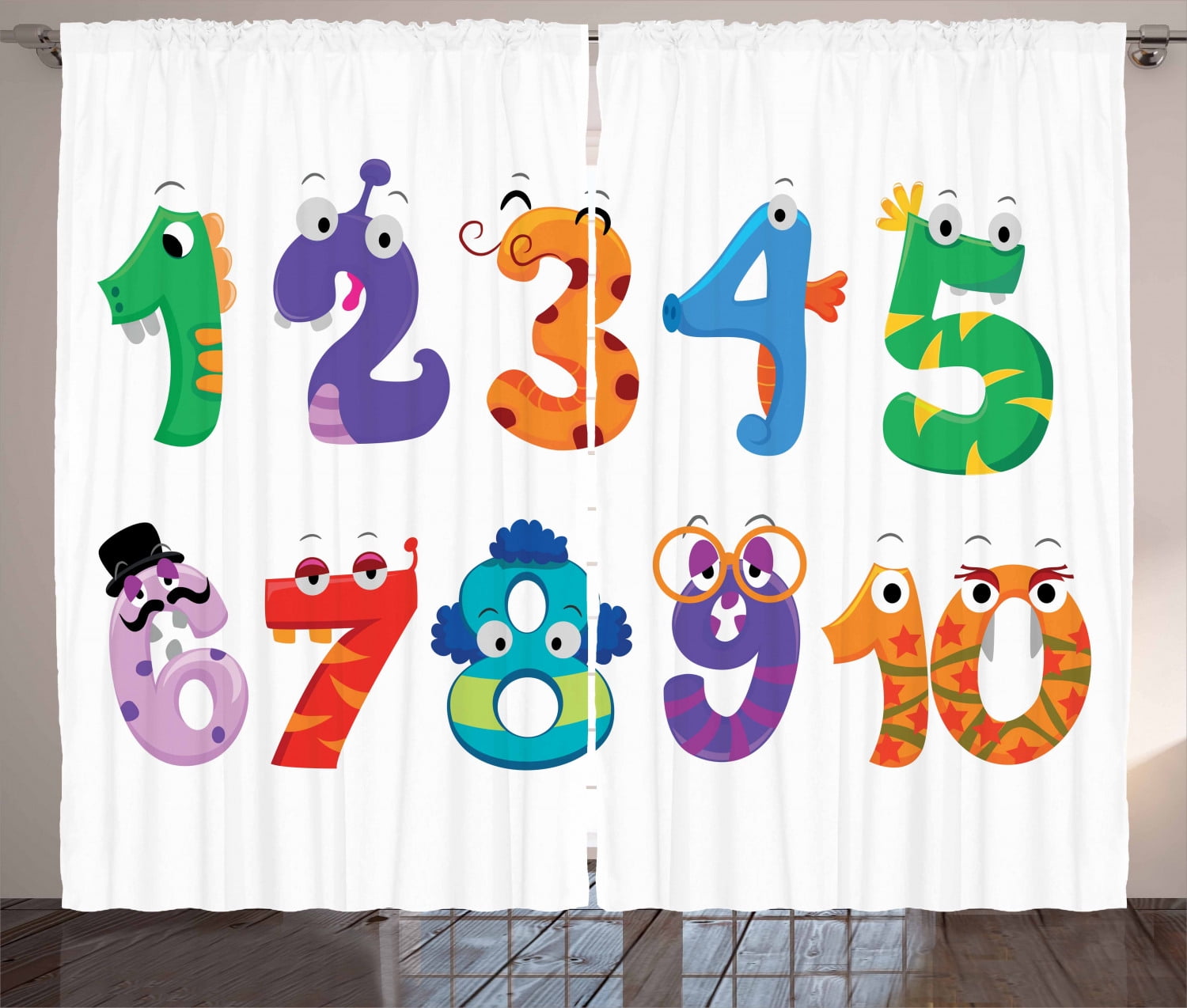 Number Curtains 2 Panels Set, Math Signs as Funny Characters Monsters ...