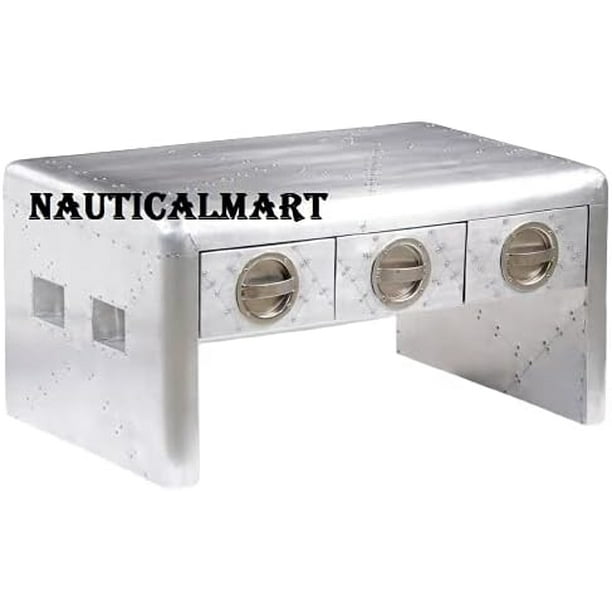 Nauticalmart Aluminum Coffee Table Bedside Night Stand with 3 Storage ...