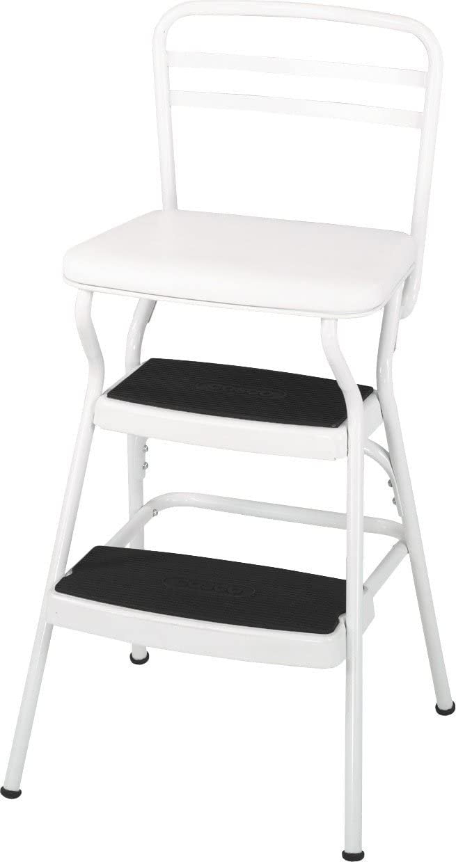 Cosco 11130WHTE White Retro Counter Chair/Step Stool with Lift-Up Seat ...